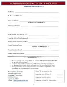 RSD TRANSPORTATION REQUEST FORM | Howard Gardner MI Charter School